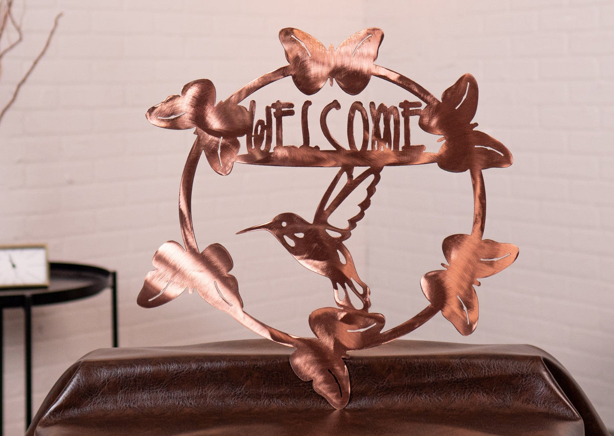 Hummingbird Welcome Sign | Handcrafted on Copper Plated Steel | Metal ...