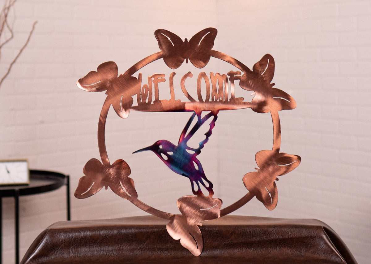Hummingbird Welcome Sign | Handcrafted on Copper Plated Steel | Metal ...